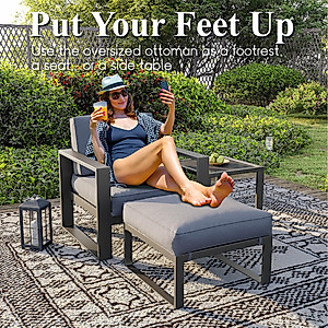 Green4ever Aluminum Patio Furniture Set, 8 Pieces Modern Outdoor Conversation Set All-Weather Metal Sectional Couch Sofa Upgraded Foam-Filled Cushions with Ottoman and Coffee Table (Grey)