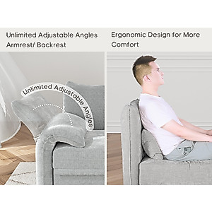 LLappuil Deep Modular Sectional Sofa Sleeper 12 Person Chenille Sectional Couches for Living Room with Storage Ottoman, Adjustable Arms Backs Grey