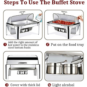 FLTRGO Chafing Dish Set, 9L Stainless Steel Buffet Trays Food Server with Fully Retractable Roll Top Lid, for Restaurant Catering Parties Weddings Picnics,Invisible