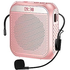 Portable Voice Amplifier for Teachers, 2200mAh Rechargeable Personal Amplifier Mic PA System Headset Microphone with Speaker for Teachers, Training, Meeting, Tour Guide, Yoga, Classroom (Rose)
