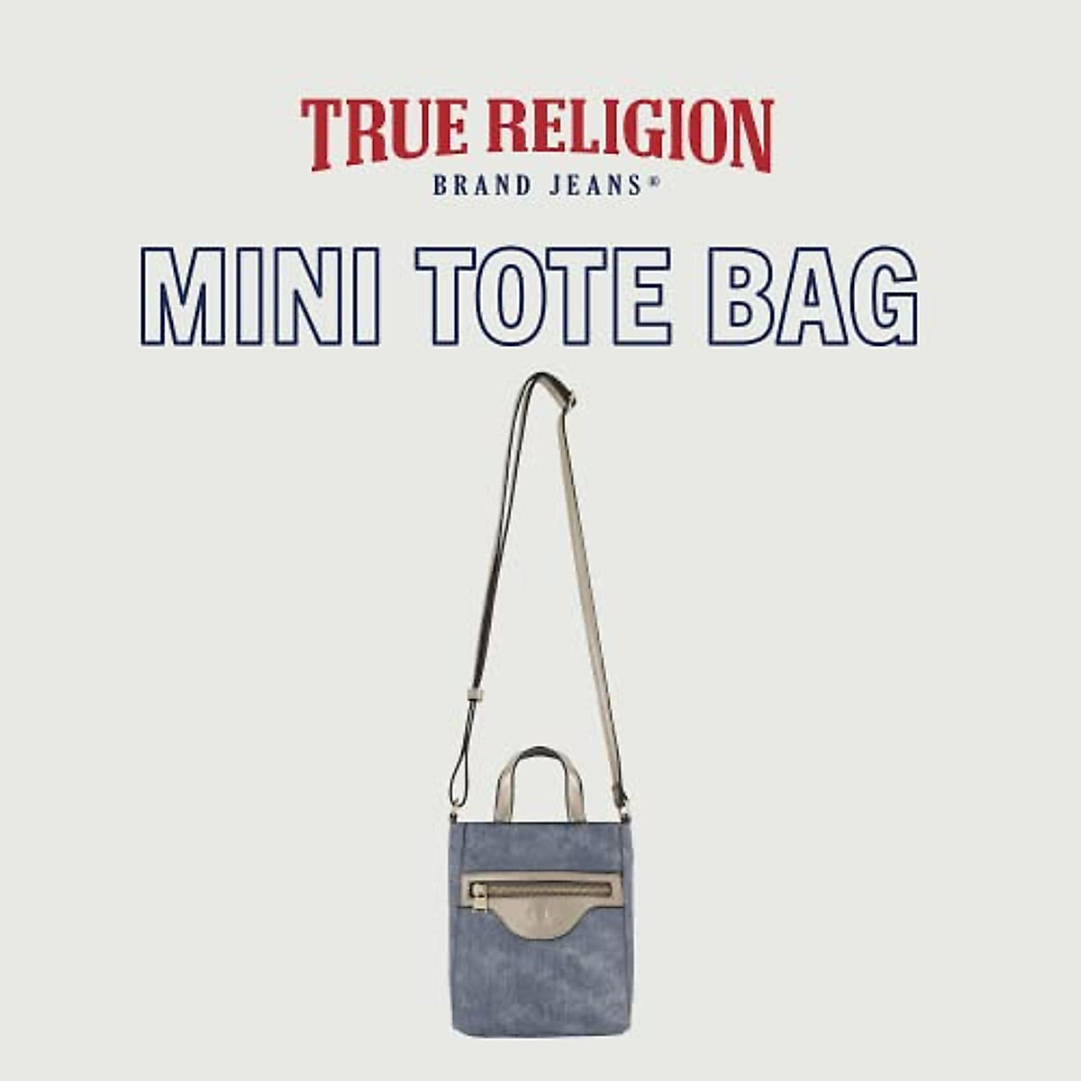 True Religion Women's Mini Tote Bag, Purse Shoulder Handbag with Adjustable Crossbody Strap, Blue