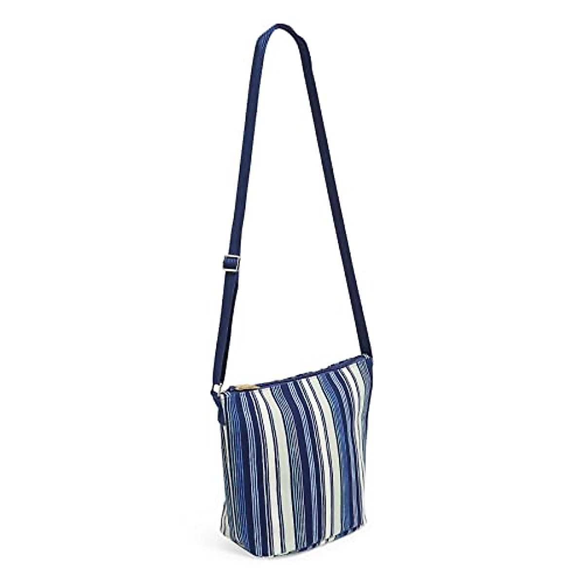 Vera Bradley Women's Canvas Bucket Crossbody Purse, Seaside Stripe Navy, One Size