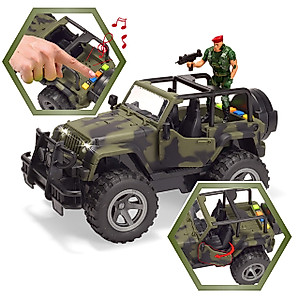 JOYIN 2 Pack Friction Powered Realistic Military Vehicle Car Set Including Convertible Military Truck, Helicopter, Army Men Action Figures and Accessories, Lights and Sounds Sirens