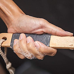 Toem Loofah Back Scrubber For Shower | Bamboo Charcoal Fiber Infused | Bath Sponge | Lufas For Men & Women | Includes 1 Long Handled Shower Sponge, 1 Bath & Shower Luffa Pouf & 1 Hook To Hang Stuff