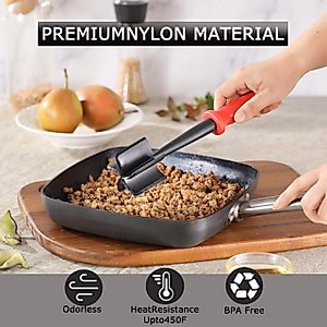 Meat Chopper, MONGSEW Heat Resistant Masher and Smasher for Meat and Hamburger, Ground Beef Smasher, Nylon Meat Spatula Chopper, Mix and Chop Kitchen Tool (Unique Double Colors)