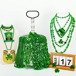 36PCS St. Patricks Day Beads, Irish 8 Kinds of St Patricks Necklace Necklace, Metallic Shamrock Beer Mug Coins Pendants Beads Necklaces, Adult St Patricks Necklaces Bulk for Parade Party Supplies