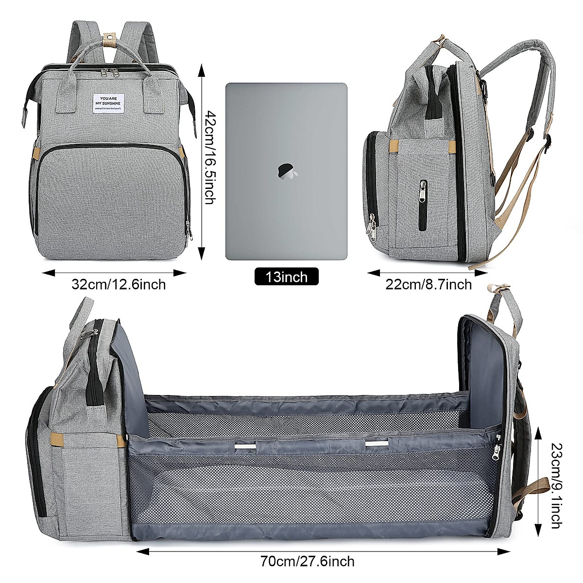 Lifecolor Diaper Bag Nappy Bags Waterproof Travel Backpack Mom Baby Care(Gray)