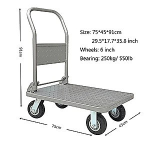 Generic Platform Hand Truck Flatbed Portable Trolley Steel Platform Truck with Foldable Handle and Swivel Wheels for Pulling Goods Luggage Heavy Load Capacity Foldable (Size : 6in-550lb)