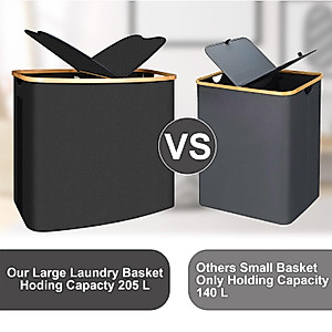 LEVIPE Large Laundry Basket with Lid, 205L Collapsible Laundry Hamper with Inner Bags 2 Section Dirty Clothes Hamper, Laundry Basket Organizer for Bathroom, Bedroom & Laundry Room