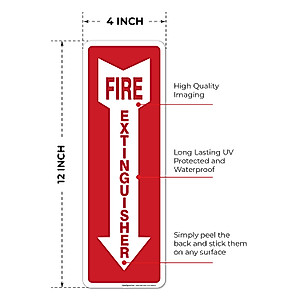Fire Extinguisher Decal Self Adhesive Sticker 4x12" 4 Mil Vinyl Sign- Indoor & Outdoor Use - UV Protected & Waterproof Sleek (3 Pack)