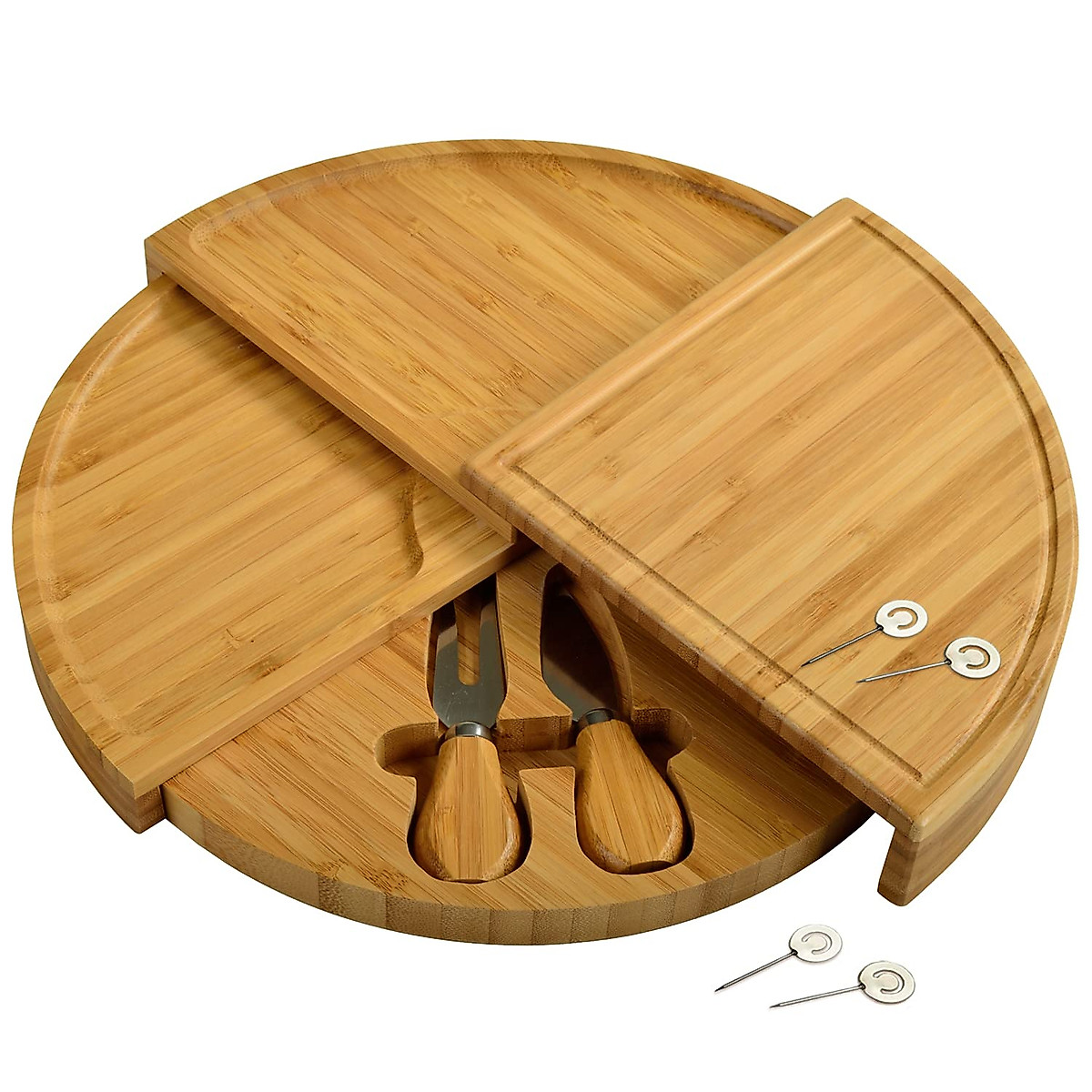 Picnic at Ascot Bamboo Cheese/Charcuterie Board with Knives & Cheese Markers- Innovative Patented Design enables All in One Storage