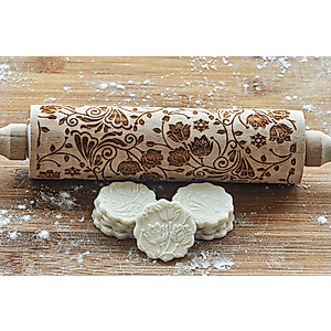 Cosybeau Embossed Rolling Pins for Christmas Baking, 17 inch Large Wooden Roller Pin with Designs Pattern, Best Gift for Wedding, Holiday, Mother, Friends (Lotus)
