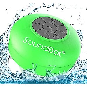 Soundbot SB510 Bluetooth Shower Speaker HD Water Resistant Bathroom Speakers, Handsfree Portable Speakerphone with Built-in Mic, 6hrs of Playtime, Control Buttons and Dedicated Suction Cup (Green)