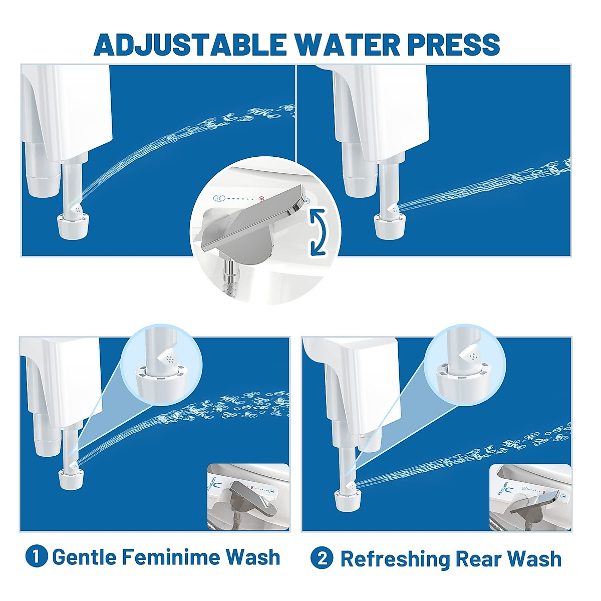 UDFORSK Non-electric Bidet Toilet Seat Attachment Ultra-slim Bidet Attachment Front/Rear Wash Toilet Bidet Attachment Dual Retractable Spray with Nozzle Guard Door