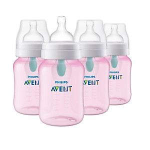 Philips Avent Anti-colic Baby Bottle with AirFree vent 9oz 4pk Pink, SCF404/44