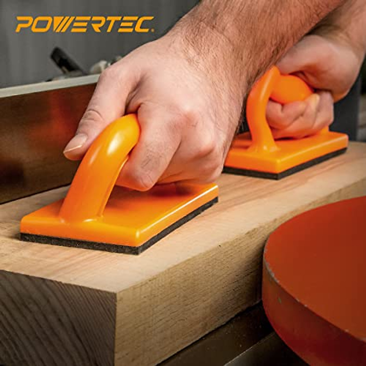 POWERTEC 71032 Safety Push Block Set for Woodworking, Table Saws, Jointers and Router Tables, Orange Color, 2-Pack