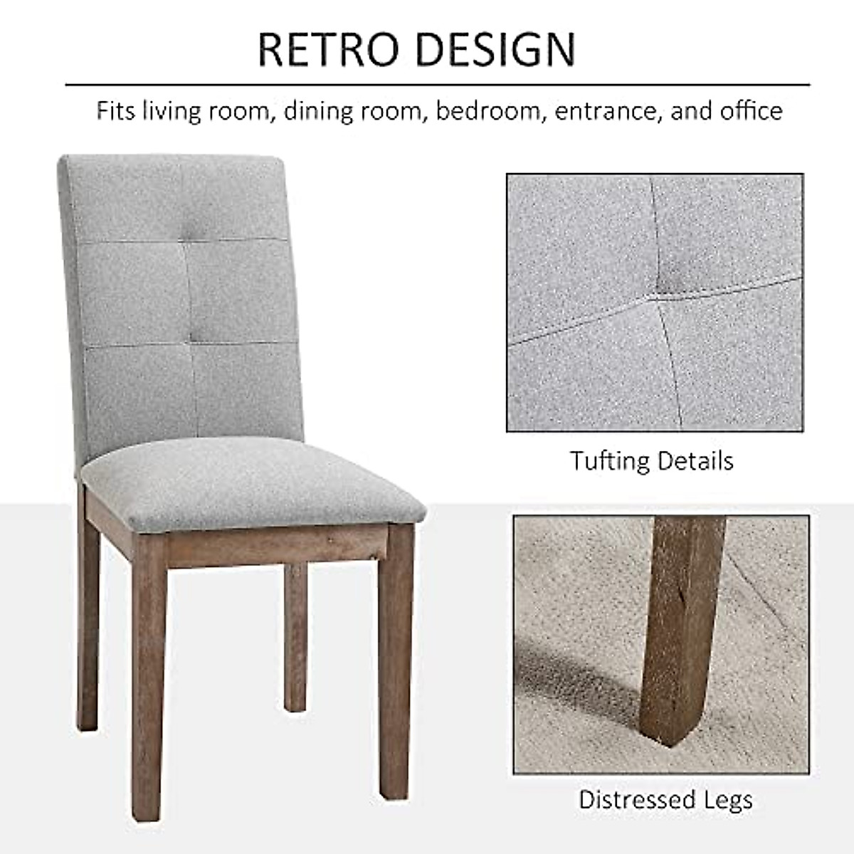 HOMCOM Linen High Back Dining Chairs Set of 2, with Armless Design and Tufted Fabric Cushion, Grey