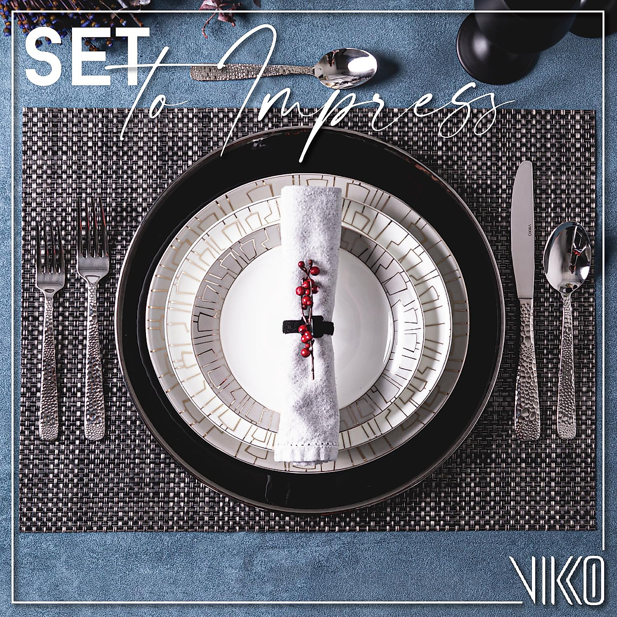 Vikko Silverware Set, Hammered Metal Set of Flatware, Service for 4 Strong and Durable 18/10 Stainless Steel Flatware Set, 20 Piece Set, Dishwasher Safe