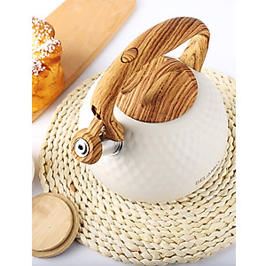 Tea Kettle, 2.7 Quart / 3 Liter BELANKO Stainless Steel Kettles for Stove Top, Food Grade Teapot with Wood Pattern Handle Loud Whistling for Coffee, Milk etc, Gas Electric Applicable - Milk White