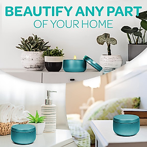 Hearts & Crafts Containers with Lids for Candles - 24-Pack of Teal Candle Tins 8 oz for Candle Making, Storage, and Organizing Small Essentials - Empty Jars for DIY Crafts and Gifts