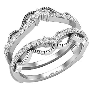 Dazzlingrock Collection 0.33 Carat (ctw) Round White Diamond Double Chevron Enhancer Guard Wedding Ring for Women in 925 Sterling Silver Size 7.5