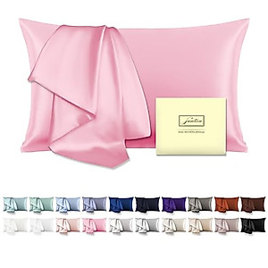 Natural Mulberry Silk Pillowcase for Hair and Skin Standard Size 20"X 26" Case with Hidden Zipper Soft Breathable Smooth Cooling Silk Pillow Covers for Sleeping(Pink,1Pcs)