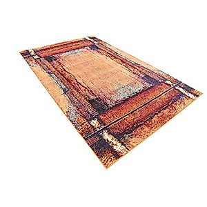Unique Loom Estrella Collection Rustic, Distressed, Modern, Abstract Area Rug, 5 ft x 8 ft, Orange/Black