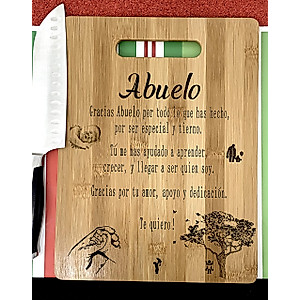 Regalo para Abuelo: tabla de cortar de bambú grabada (22 x 30 cm) Gift for Grandpa-Engraved bamboo cutting board 9"x12"