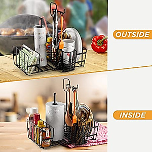 Utensil Caddy (Foldable) - Upgrade with Removable Hooks - Silverware, Plate, Napkin Storage Organizer, Paper Towel Holder and Handle, Utensil Holder for Camping, Picnic, Buffet, Grill, BBQ Parties