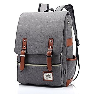 Furivy Unisex Oxford Retro Style Laptop Backpack College School Bag Student Daypack Rucksack Light Gray