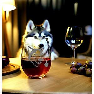 Mothers Day Gifts for Husky Dog Mom, Husky Gifts, Husky Dog Engraved Wine Water Drinking Glass