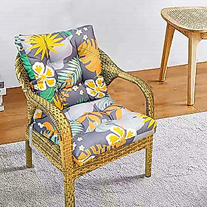 Outdoor Seat/Back Chair Cushion Tufted Pillow, Waterproof Rocking Chair Cushion Patio Replacement Cushions with Non-Slip Ties (Flower)