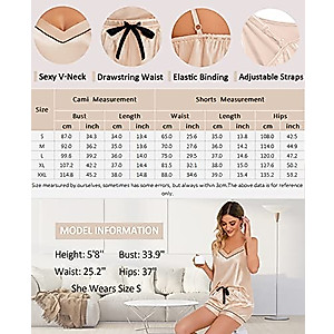 SWOMOG Silk Cami Pajamas Set Women Satin Pjs Camisole Loungewear Soft Lingerie Set Champagne