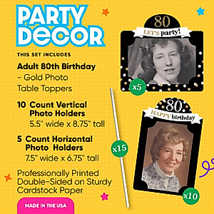 Big Dot of Happiness Adult 80th Birthday - Gold - Birthday Party Picture Centerpiece Sticks - 80th Birthday Party Decorations - Birthday Party Decor -80th Birthday Photo Table Toppers - 15 Pieces