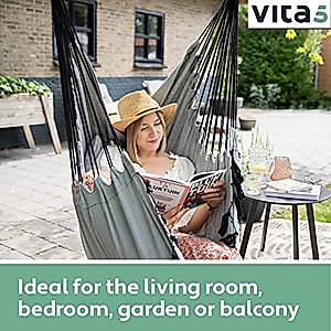 VITA5 Hanging Chair Outdoor & Indoor- Sturdy & Safe Hammock Chair - Stylish Boho Hanging Chair for Bedroom Decor - Easy to Assemble Hammock Swing - Comfy Padded Hanging Swing - Swinging Chair