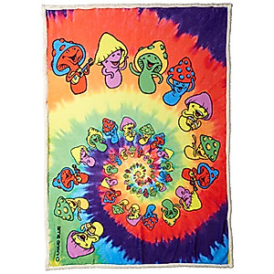 Liquid Blue Mens Spiral Shrooms Hippy Tie Dye Warm Coral Fleece Throw Blanket, Multicolor, 50 X 60 US