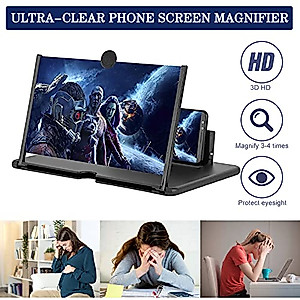 12 in Screen Magnifier for Smartphone 3D HD Mobile Phone Screen Magnifier Video Expandable HD Screen Foldable for Watching Movies Videos, Playing Games, for All Smartphones (Black)