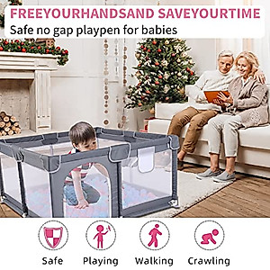 Baby Playpen for Toddler, Large Baby Playard, Babys Fence Play Area, Indoor & Outdoor Playard for Babies Kids Activity Center with Gate, Sturdy Safety Play Yard with Soft Breathable Mesh(Gray,50”×50”)