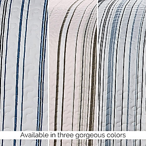 Southshore Fine Living, Inc. Oversized King Quilt Set, Striped Beige Lightweight Bedspread, 3-Piece Coastal Bedding Set, Soft Microfiber Fabric, California King Quilt Sets Oversized, Grey Stripes