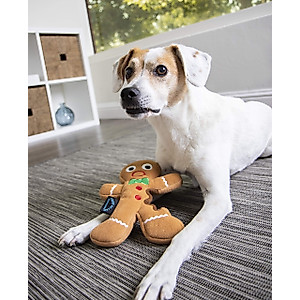 goDog Christmas Gingerbread Man Squeaky Plush Dog Toy, Chew Guard Technology - Brown, Large