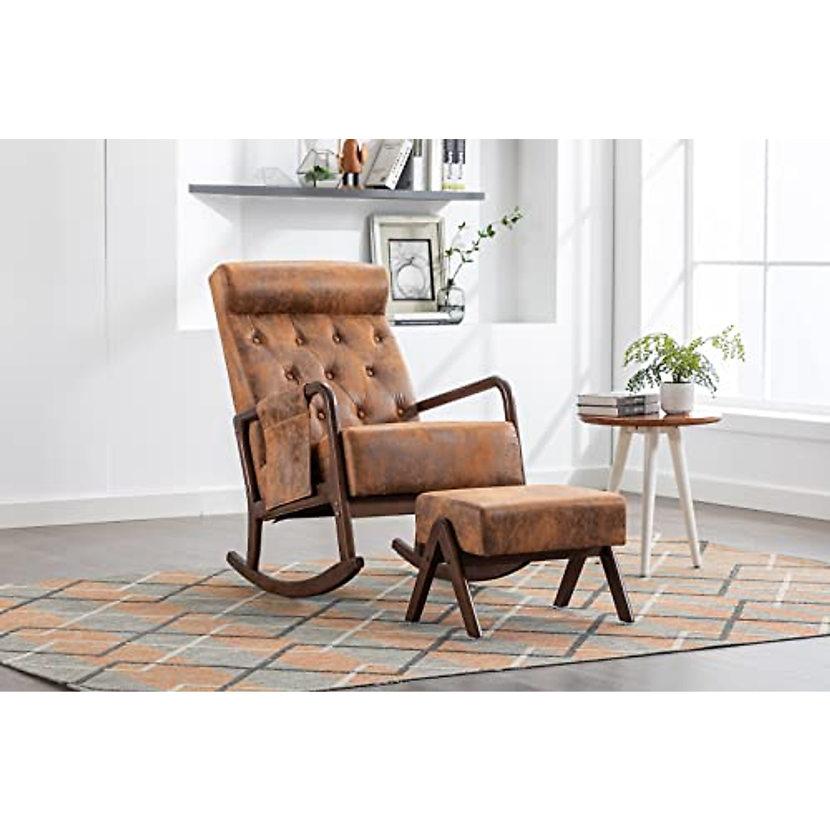 Cimcame Rocking Chair with Ottoman and Headrest Upholstered Nursery Glider Rocker Chair with Thick Padded Cushion High Backrest Accent Lounge Chairs for Living Room Bedroom