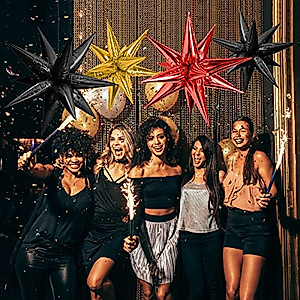 COVANNI Black Star Balloons Metallic 50 Pieces, Big 26 Inch Black Explosion Star Foil Balloons, Starburst Balloons Spike Balloons 12 Point Black Star Cone Balloons for Wedding Baby Shower Photo Props