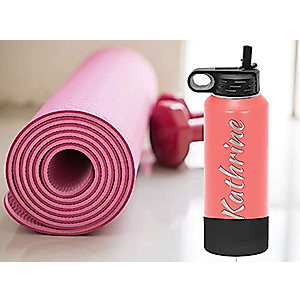 Polar Camel Personalized Water Bottles 32oz with Flip-Top Lid and Straw, Customized Vacuum Insulated Flask, Stainless Steel Sports Double Wall Thermos, Your Logo Name and Text Engraved in USA(Coral)
