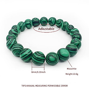 HUJUON 2Pcs Natural Malachite Bracelet Set,Handmade Gemstone Malachite Stone Beaded Stretch Bracelets Yoga Natural Stone Beads Bracelet for Women Men (2Pcs)