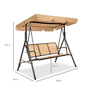 Best Choice Products 2-Seater Outdoor Adjustable Canopy Swing Glider, Patio Loveseat Bench for Deck, Porch w/Armrests, Textilene Fabric, Steel Frame - Tan