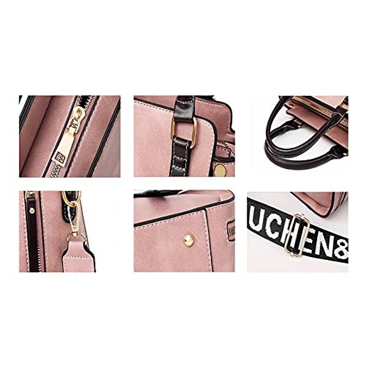 YAQUNICER Women Soft Synthetic PU Leather 4pcs Satchel Crossbody Large Capacity Top-Handle Handbags Shoulder Clutches Purse-Black