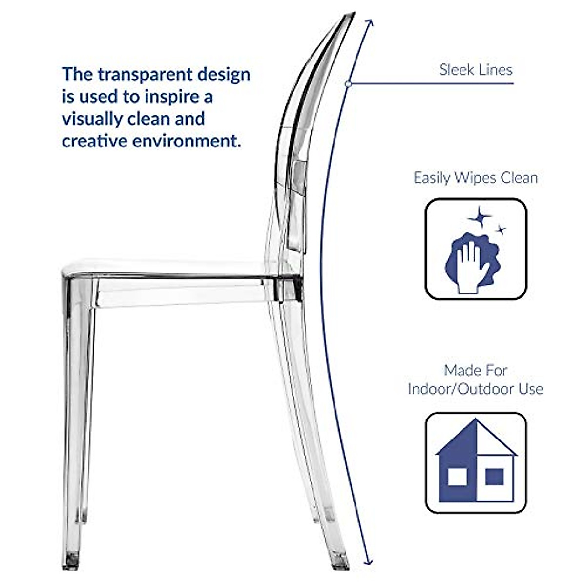 Modway Casper Modern Acrylic Stacking Kitchen and Dining Room Chair in Clear - Fully Assembled