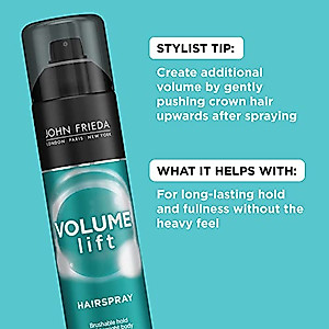 John Frieda Volume Lift Hairspray, Volumizing Hairspray with Air-Silk Technology for Fine or Flat Hair, Adds Body, Long-Lasting Hold, and Fullness for Fine, Thin Hair, 10 Oz