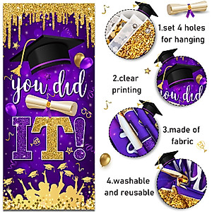 Graduation Decorations Class of 2025 Purple and Gold Congrats Grad Banner and You Did It Graduation Door Cover for High School College Graduation Party Supplies(Purple)
