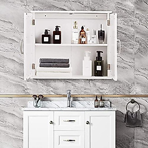 LUARANE Bathroom Medicine Cabinet, Wall Mounted Cabinet with Double Mirror Doors, Storage Organizer Cabinet with 2 Storage Shelves, Mirror Cabinet for Bathroom Entryway Living Room, White